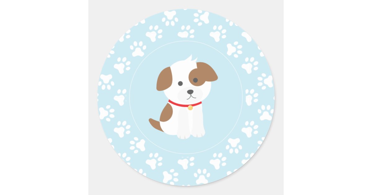 Puppy birthday party stickers blue paw prints | Zazzle