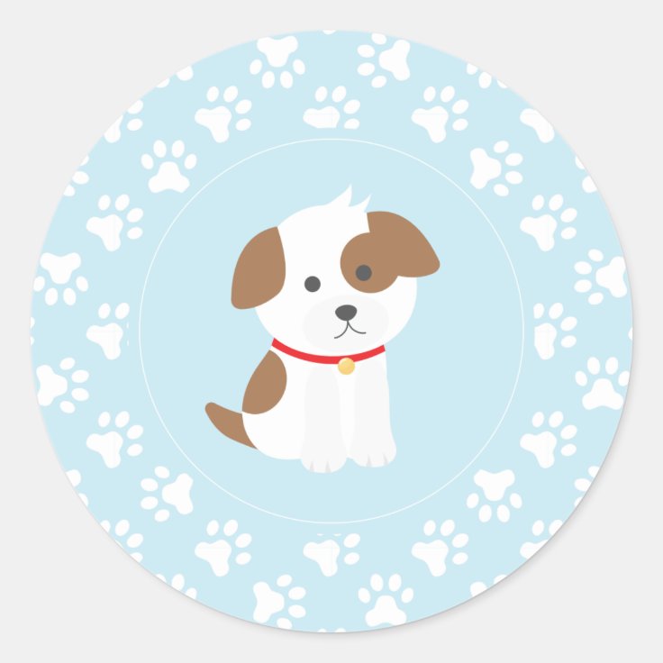 Puppy birthday party stickers blue paw prints | Zazzle