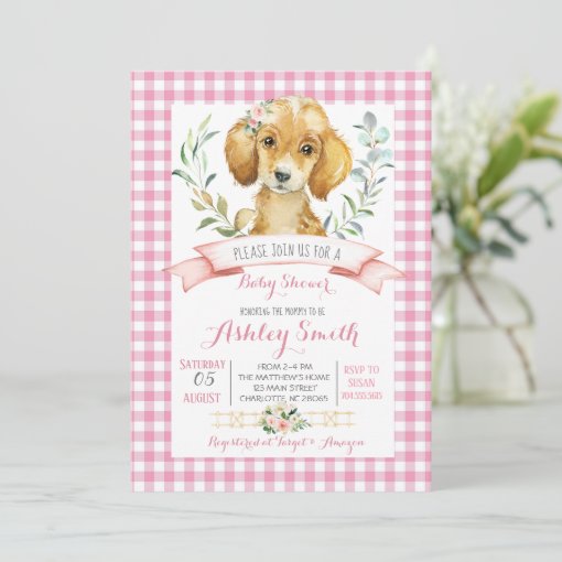 Puppy dog baby shower invitation pink girl | Zazzle