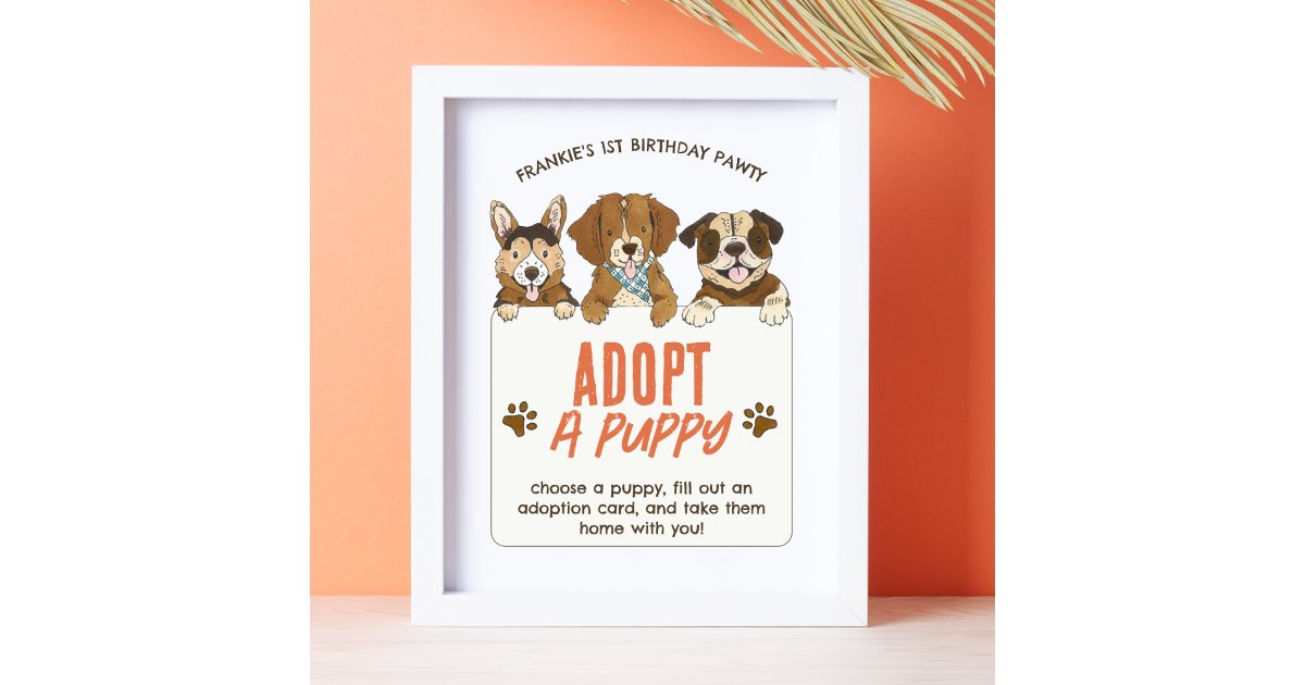 Puppy Dog Birthday Adoption Activity Sign | Zazzle