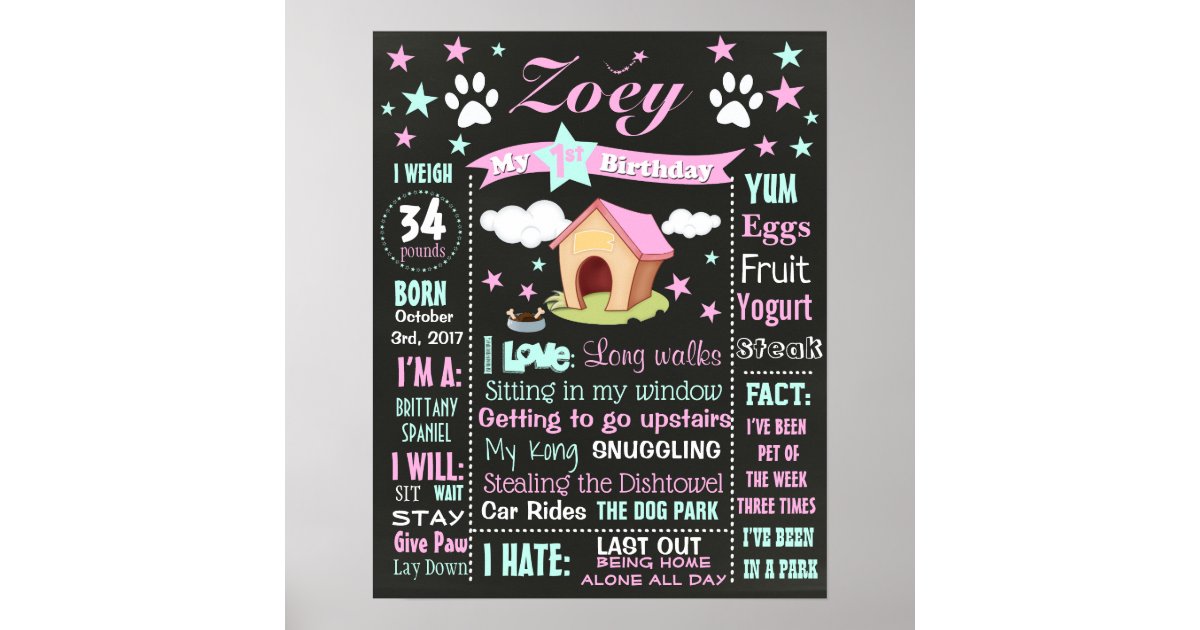 Puppy Dog Birthday chalkboard sign | Zazzle