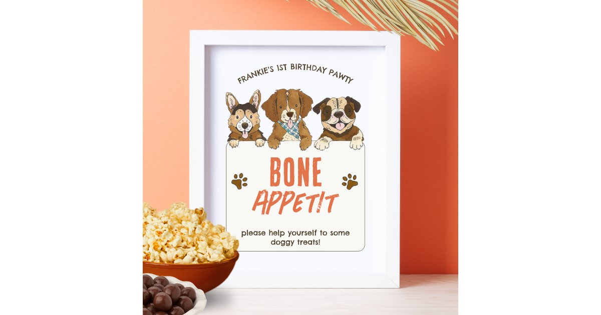 Puppy Dog Birthday Food Table Bone Appetit Sign | Zazzle