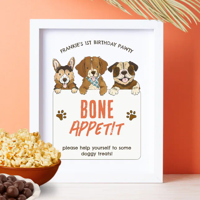 Puppy Dog Birthday Food Table Bone Appetit Sign | Zazzle