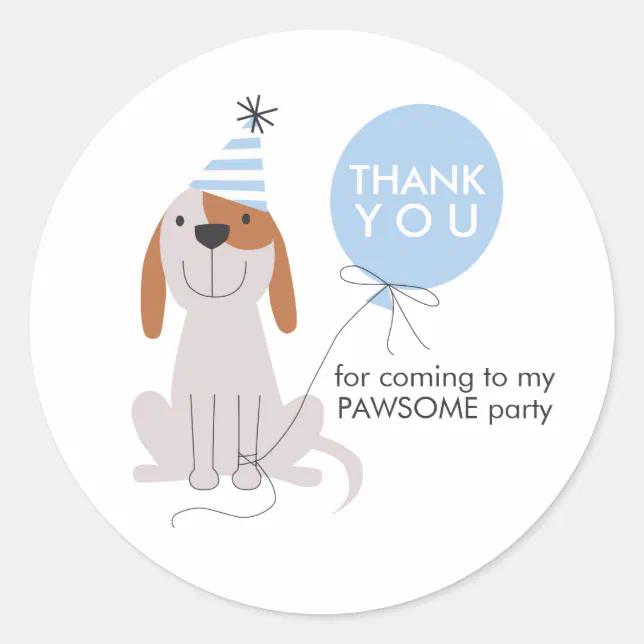 Puppy Dog Birthday Party Blue Favor Tags Sticker | Zazzle