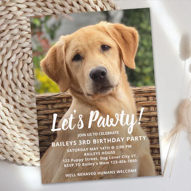 Puppy Dog Birthday Party Personalized Pet Photo Invitation | Zazzle