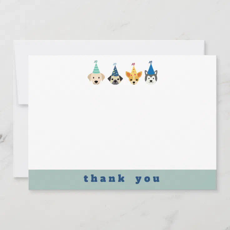 Puppy Dog Birthday Party Thank You Note Card | Zazzle