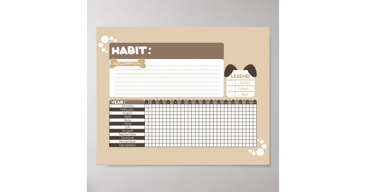 Puppy Dog Design Habit Tracker Poster | Zazzle