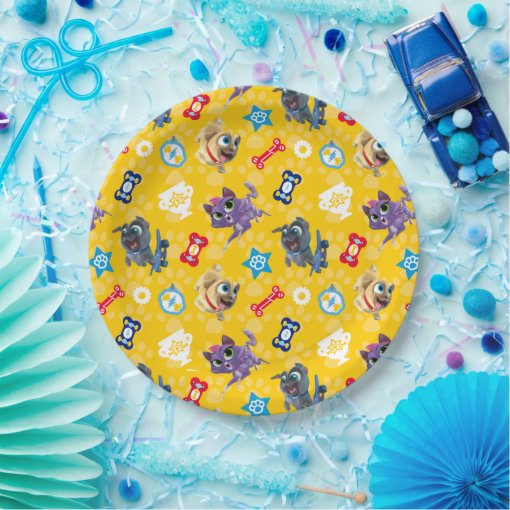 Puppy Dog Pals | Pug Power Pattern Paper Plates | Zazzle