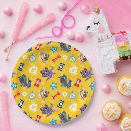 Puppy Dog Pals | Pug Power Pattern Paper Plates | Zazzle