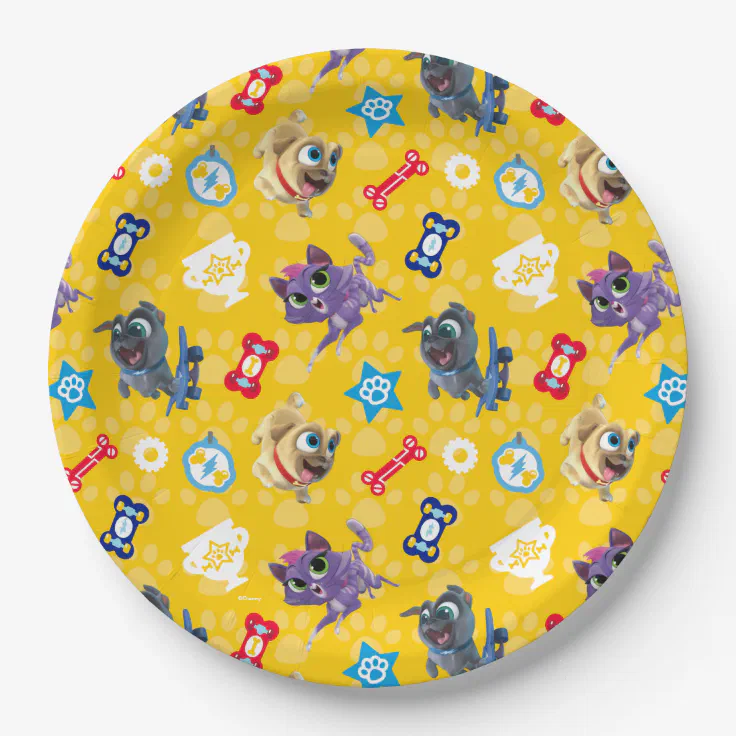 Puppy Dog Pals | Pug Power Pattern Paper Plates | Zazzle