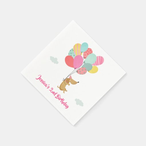 Puppy Dog Paper Napkins Pawty Balloons Pink Girl | Zazzle