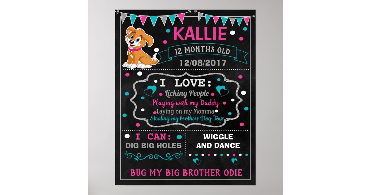 Puppy Dog Pet Birthday chalkboard sign | Zazzle