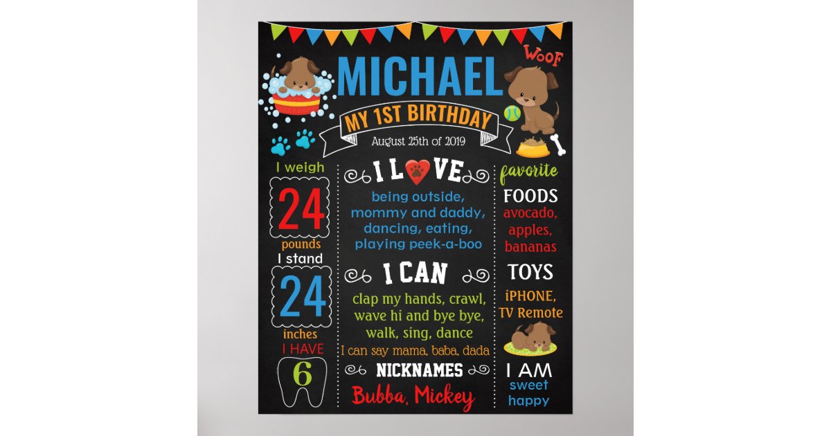 Puppy dog pet First Birthday chalkboard sign | Zazzle
