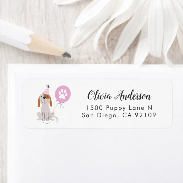 Puppy Dog Pink Party Return Address Label | Zazzle