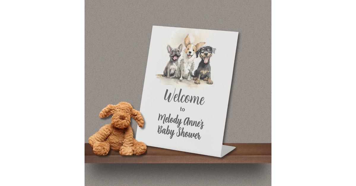 Puppy Dog Tails Boy Baby Shower Welcome Pedestal Sign | Zazzle