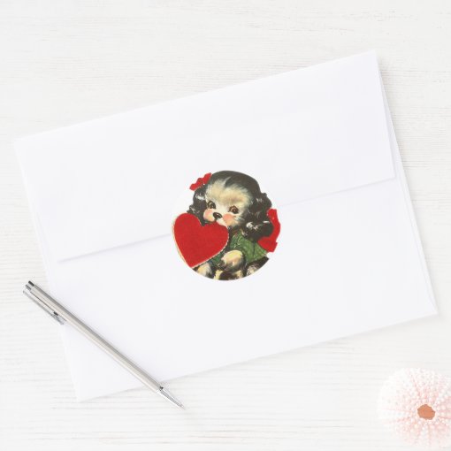 Puppy Heart | Valentine | Round Stickers | Zazzle
