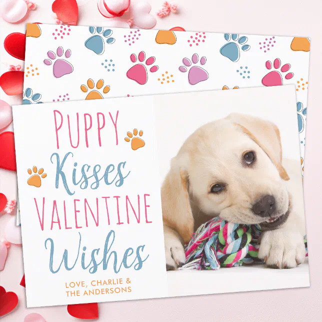 Puppy Kisses Valentines Day Pet Puppy Dog Photo Holiday Card | Zazzle