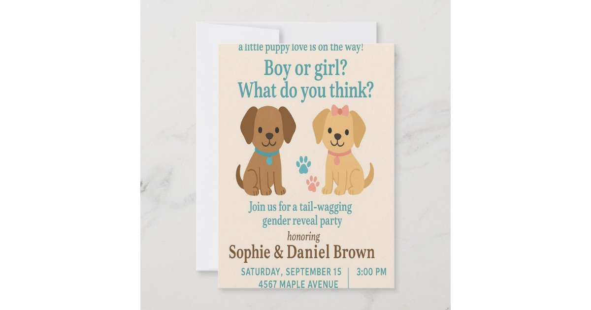 Puppy Love Gender Reveal Invitation | Zazzle