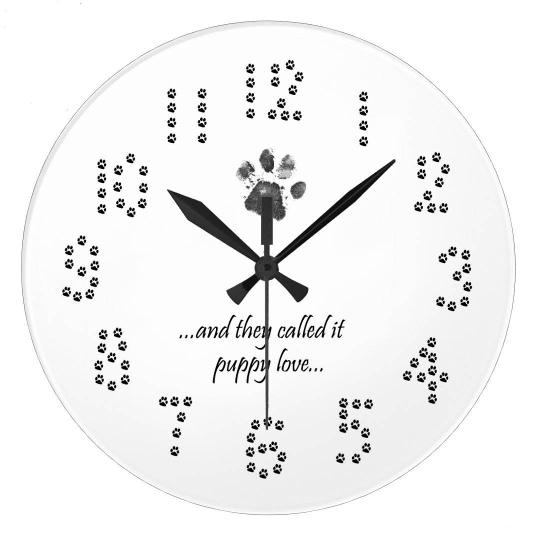 Puppy Love Quote Dog Paw Print Wall Clock | Zazzle