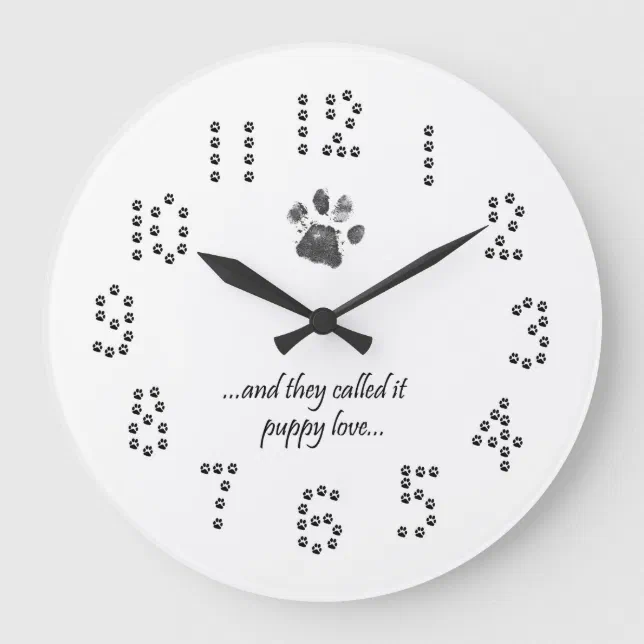Puppy Love Quote Dog Paw Print Wall Clock | Zazzle