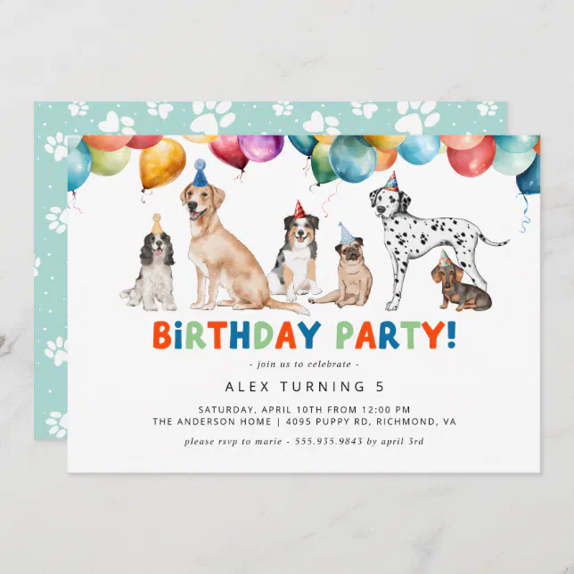 Puppy Party | Cute Fun Kids Dog Theme Birthday Invitation | Zazzle