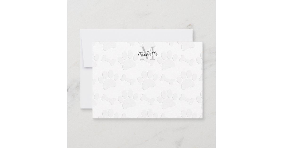 Puppy Paw Prints and Bones Custom Monogram Note Card | Zazzle