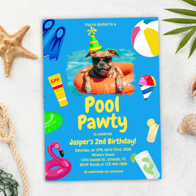 Puppy Pawty Dog Birthday Pool Party Invitation | Zazzle