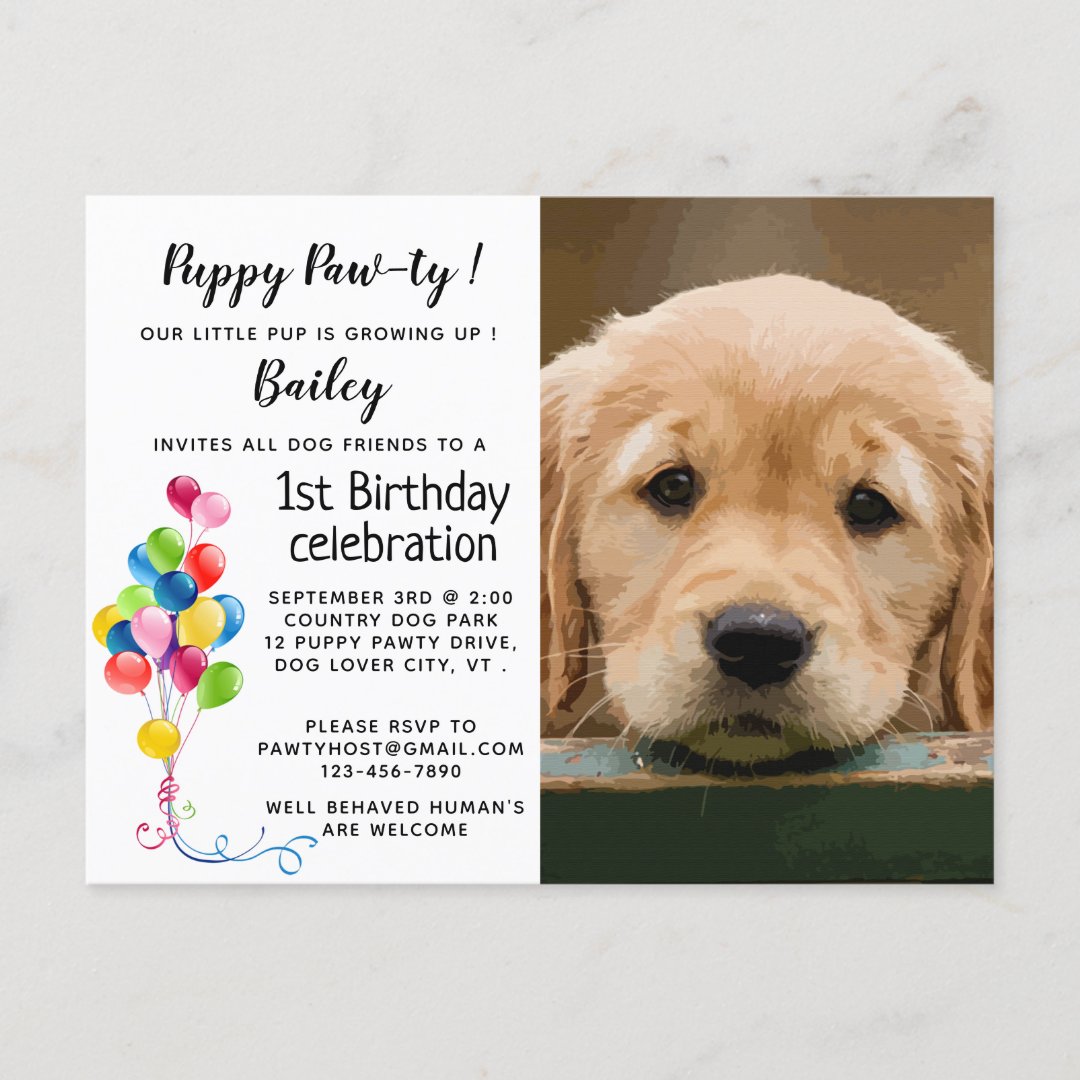 Puppy Pawty Pet Photo Dog Birthday Party Invitation Postcard | Zazzle