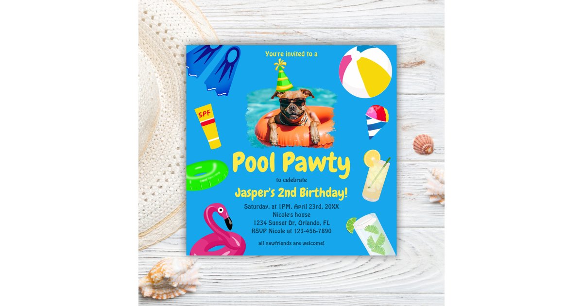 Puppy Pawty Pool Party Dog Birthday Invitation | Zazzle