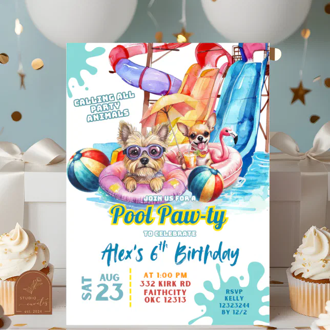 Puppy Pool Party Birthday Invitation | Zazzle