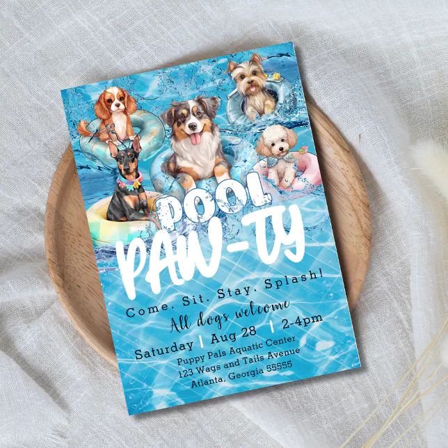 Puppy Pool Party Invitation | Zazzle
