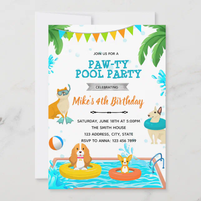 Puppy pool party invitation | Zazzle