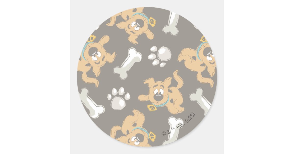 Puppy Scooby-Doo Bone & Paw Print Pattern Classic Round Sticker | Zazzle