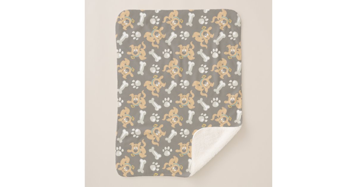 Puppy Scooby-Doo Bone & Paw Print Pattern Sherpa Blanket | Zazzle