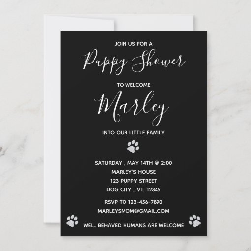 Puppy Shower Party - Black Elegant Modern New Pet Invitation | Zazzle
