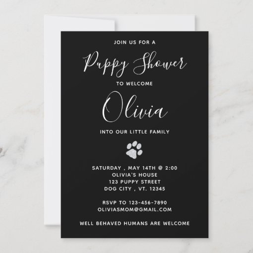 Puppy Shower Party - Elegant Modern Black New Pet Invitation | Zazzle