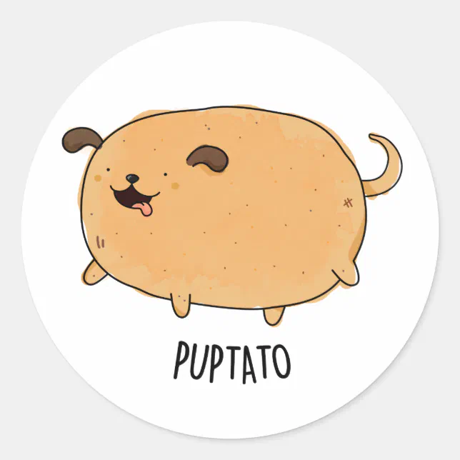 Puptato Funny Puppy Potato Pun Classic Round Sticker | Zazzle