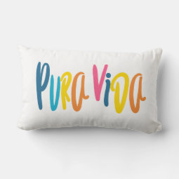 Pura Vida Colorful Letters Costa Rica Lumbar Pillow | Zazzle