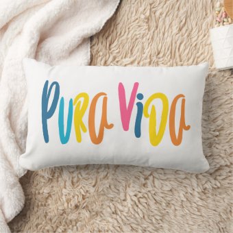 Pura Vida Colorful Letters Costa Rica Lumbar Pillow | Zazzle