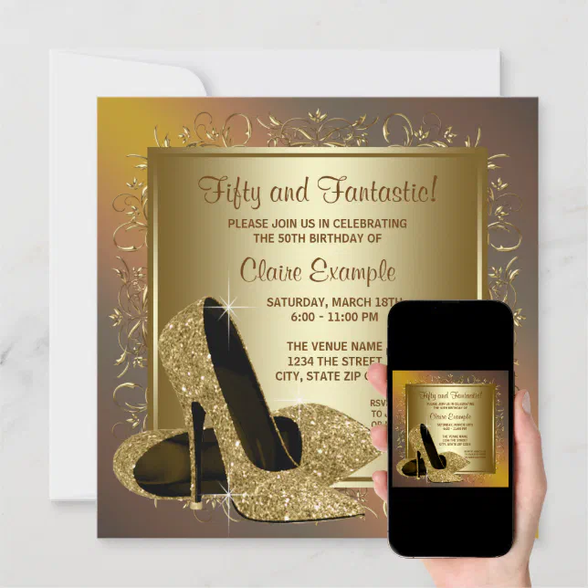 Pure Gold High Heels Womans Birthday Party Invitation | Zazzle