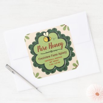 Pure Honey Bee Country Style 5 lbs/2.27kg Product Square Sticker | Zazzle