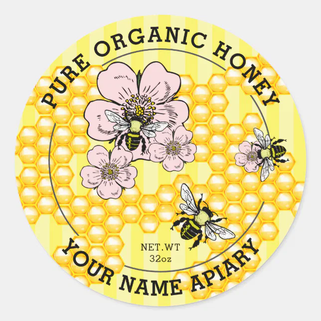 Pure Honey Jar Labels | Honeybee | Zazzle