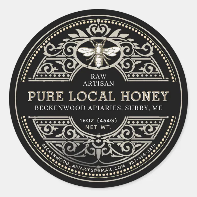 Pure Local Honey Ornate Product Label | Zazzle