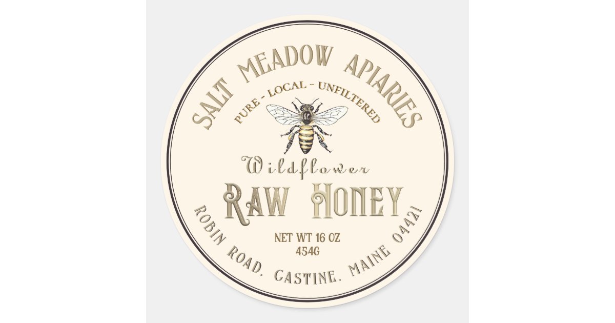 Pure Local Raw Honey Label Queen Bee Ivory | Zazzle