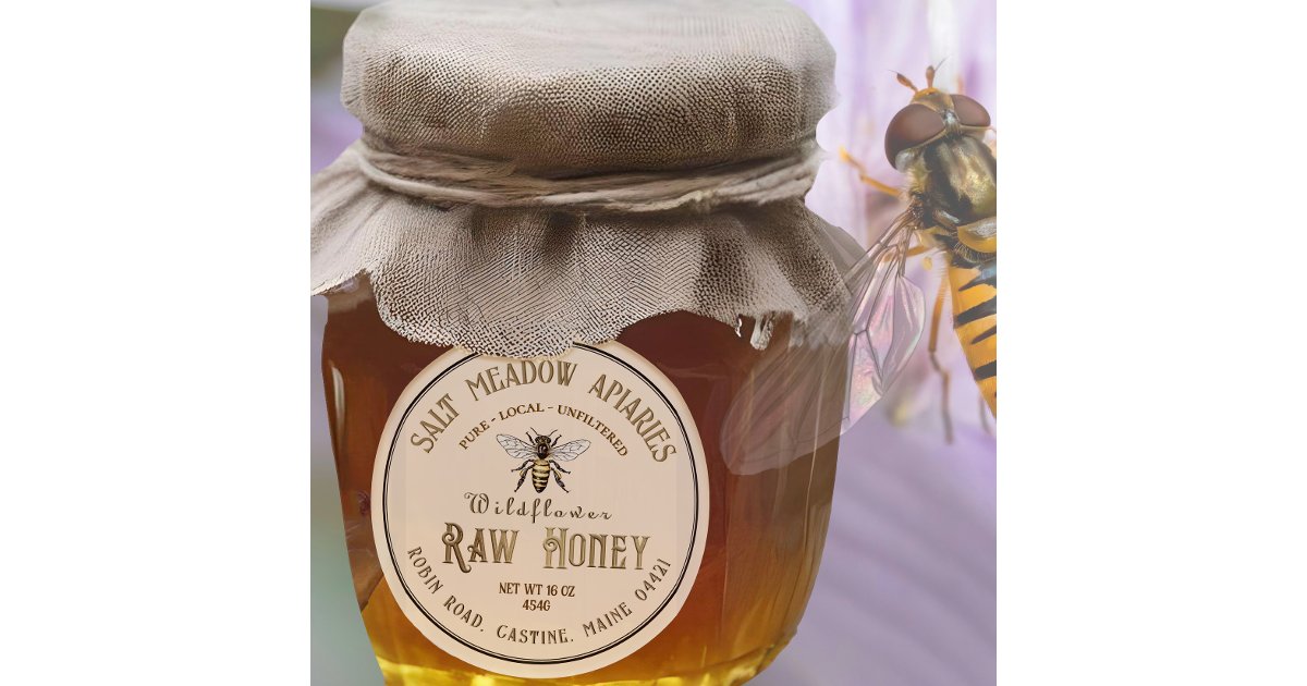 Pure Local Raw Honey Label Queen Bee Ivory | Zazzle