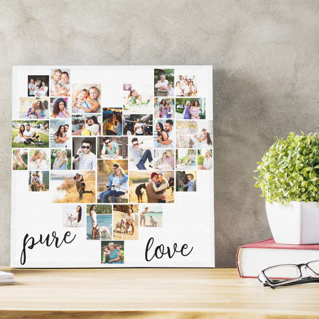 Pure Love Heart 36 Photo Collage Small Square Canvas Print | Zazzle