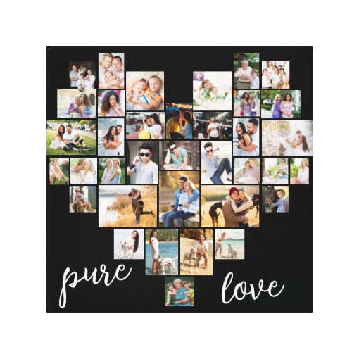 Pure Love Heart Shaped Photo Collage Small Square Canvas Print | Zazzle