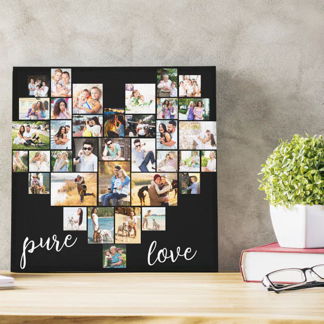 Pure Love Heart Shaped Photo Collage Small Square Canvas Print | Zazzle
