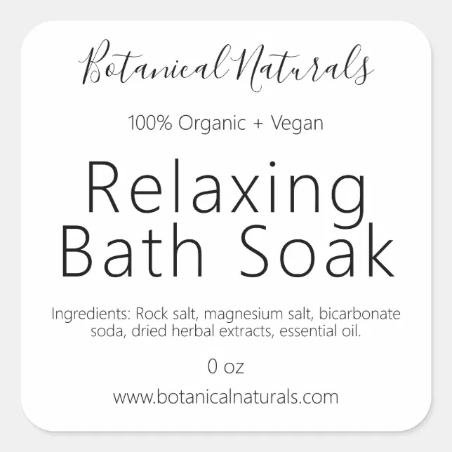Pure Organic Vegan Handmade Bath Soak Labels | Zazzle