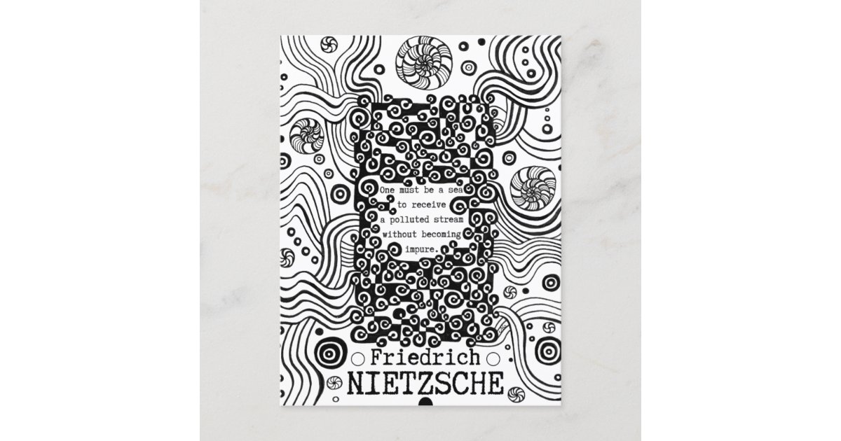 PURE sea ink illustration quote by Nietzsche Postcard | Zazzle